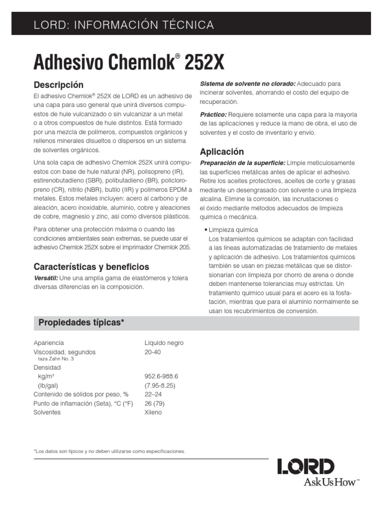 Chemlok 252X TDS | PDF | Acero | Aluminio