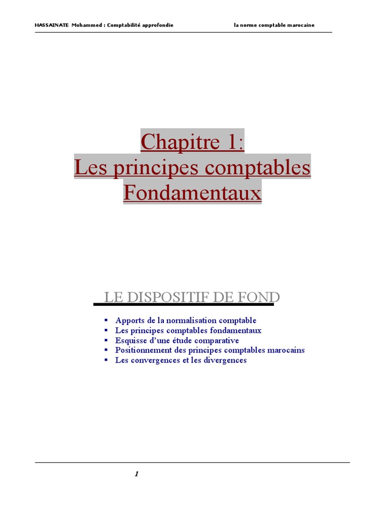 Chapitre 1. Les Principes Comptables | PDF | Comptabilité | Bilan comptable