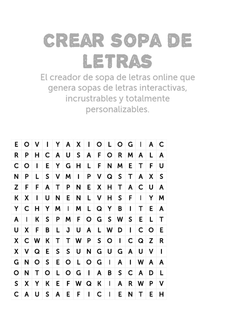 Crear Sopa de Letras - Online, Gratuito e Interactivo | PDF