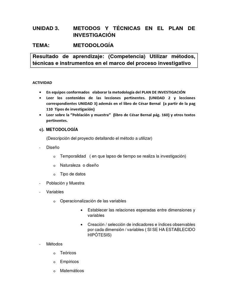 Unidad 3 Metodología Plan de Inv. | PDF | Cuestionario | Validez (Estadísticas)