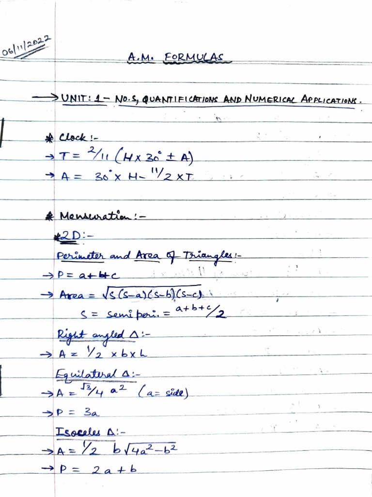 A.M. Formulas - Term-1 | PDF