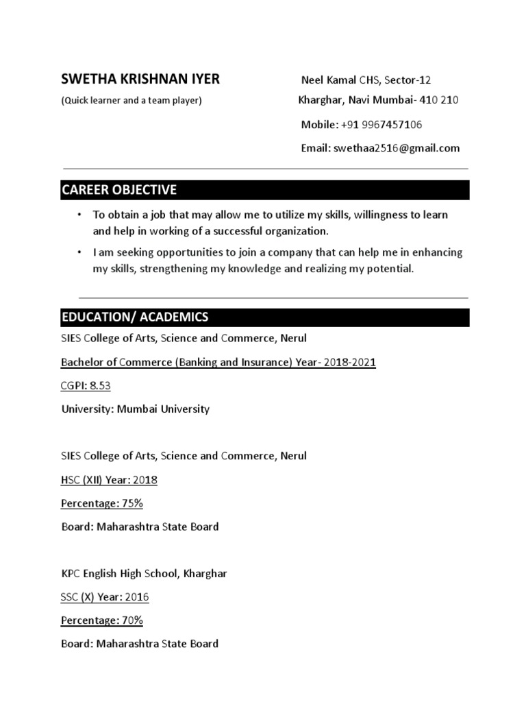 Swetha CV | PDF