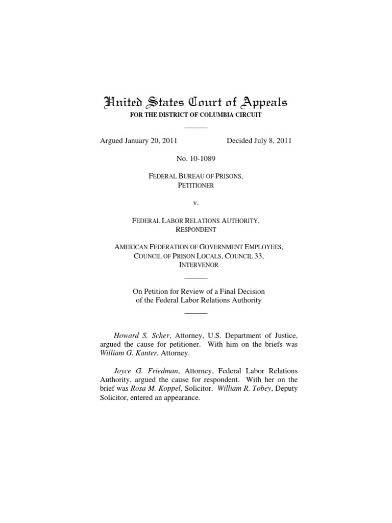 Prisons vs. FLRA | PDF | Arbitral Tribunal | Collective Bargaining