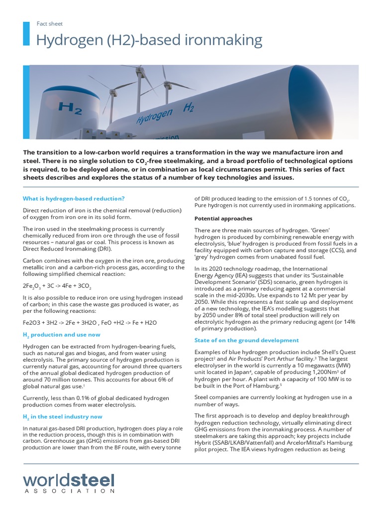 Fact Sheet Hydrogen H2 Based Ironmaking | PDF | Steelmaking | Hydrogen