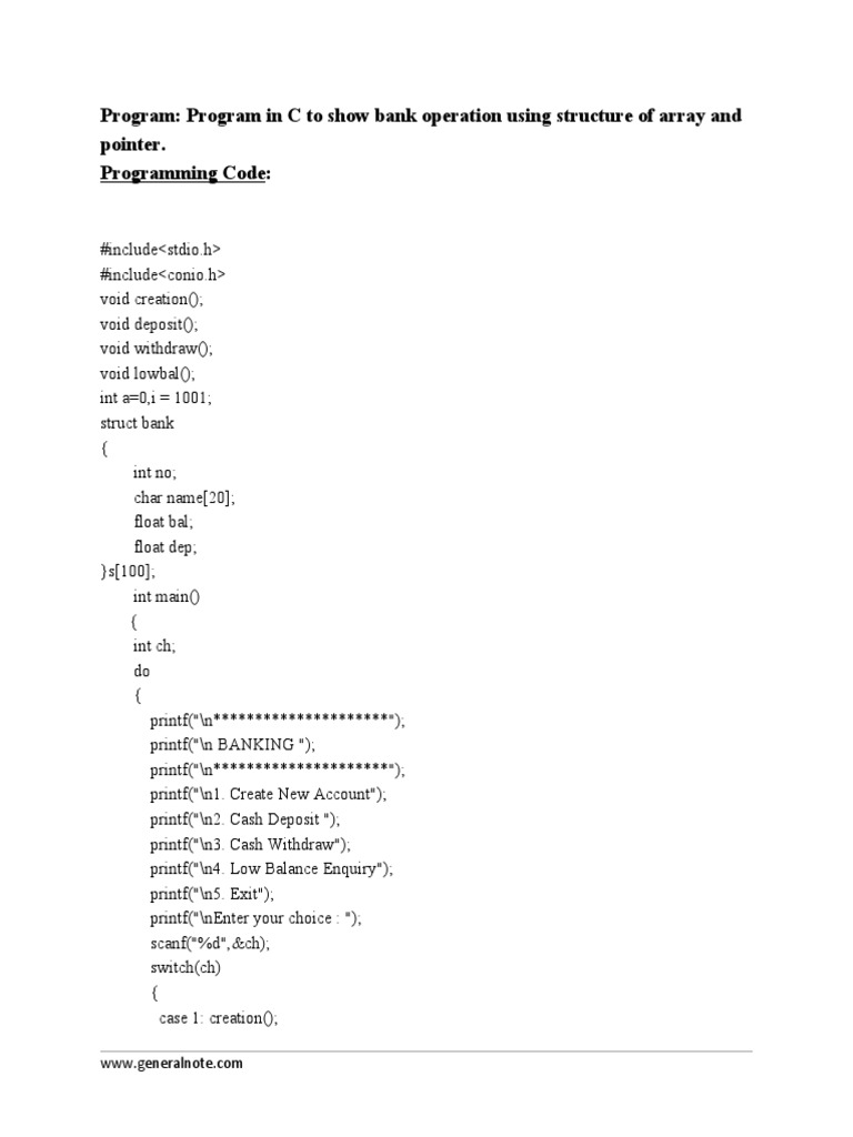 C-Program-to-perform-bank-operation | PDF | Pointer (Computer ...