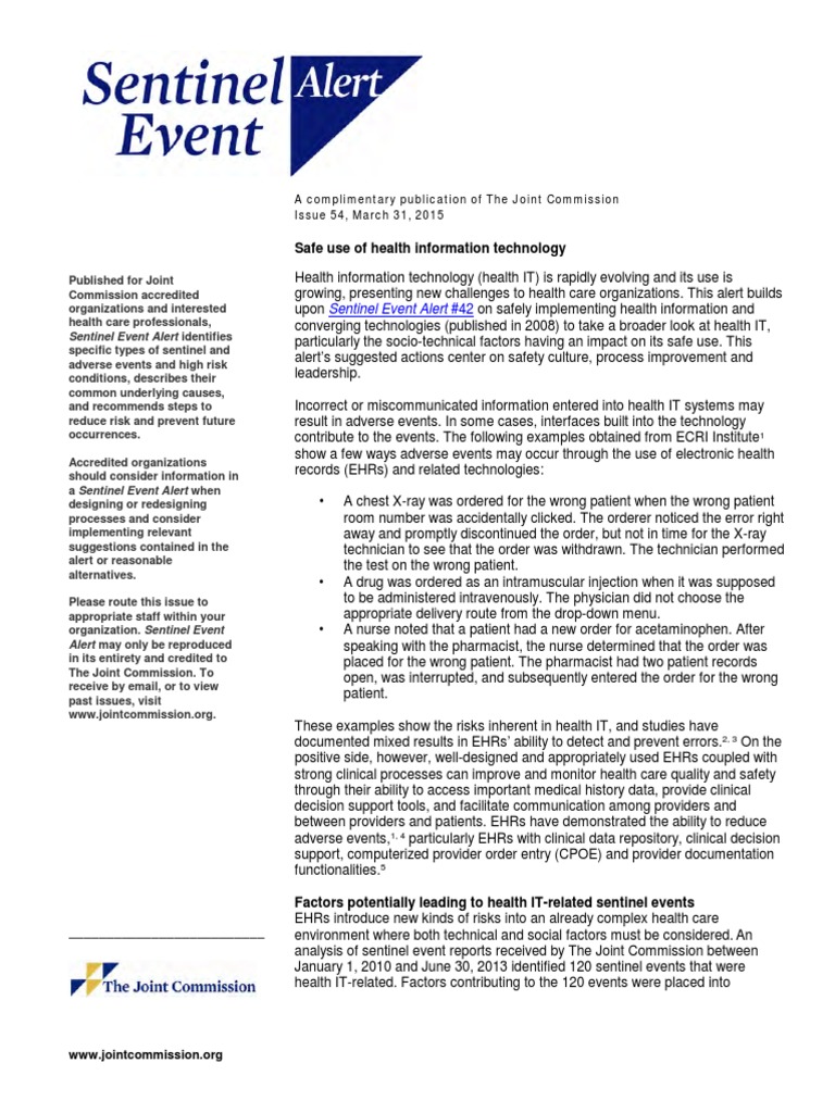 Sentinel Event Alert 54 Health IT | PDF | Electronic Health Record ...