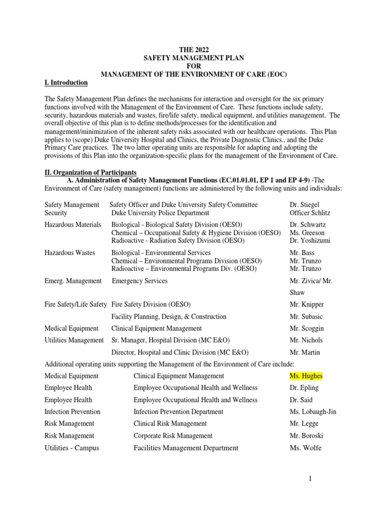 Safety Management Plan | PDF | Occupational Safety And Health | Patient ...