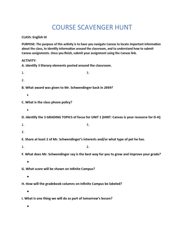 English III Scavenger Hunt | PDF | Social Science