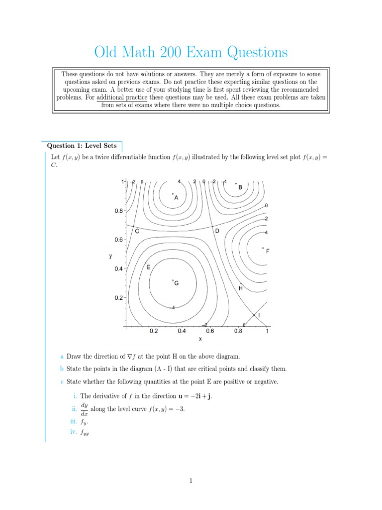 Some Old Math 200 Final Exam Questions | PDF | Derivative | Coordinate ...
