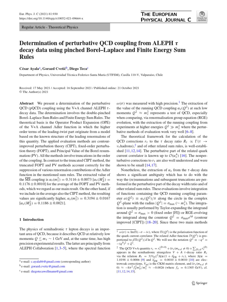 Determination of Perturbative QCD Coupling From ALEPH Decay Data Using Pinched Borel-Laplace and ...