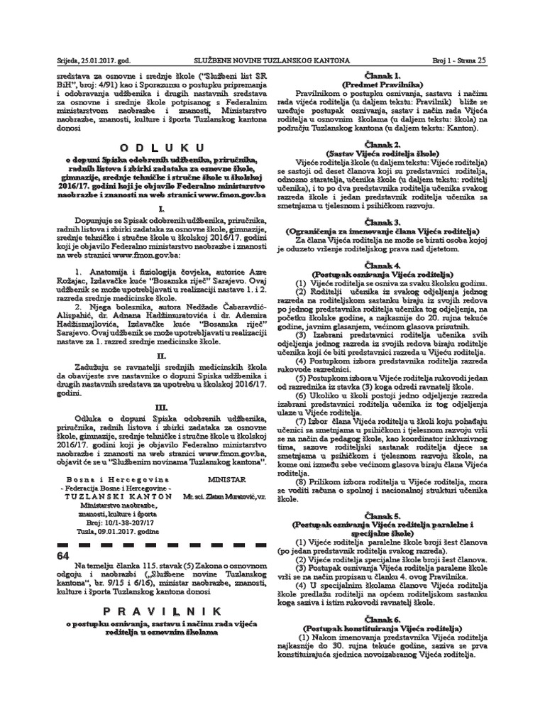 Pravilnik Vijece Roditelja Uvezani | PDF