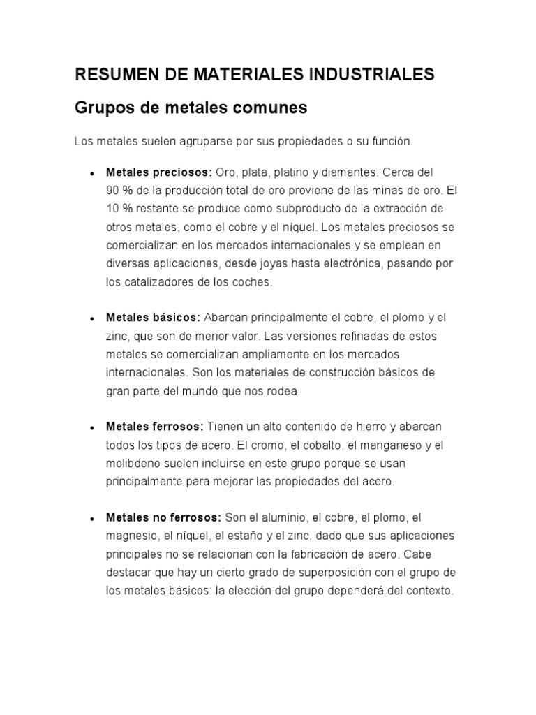 Resumen de Materiales Industriales | PDF