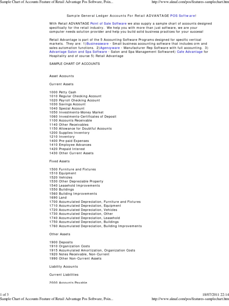 Sample Chart of Accounts Feature of Retail Advantage Pos Software ...