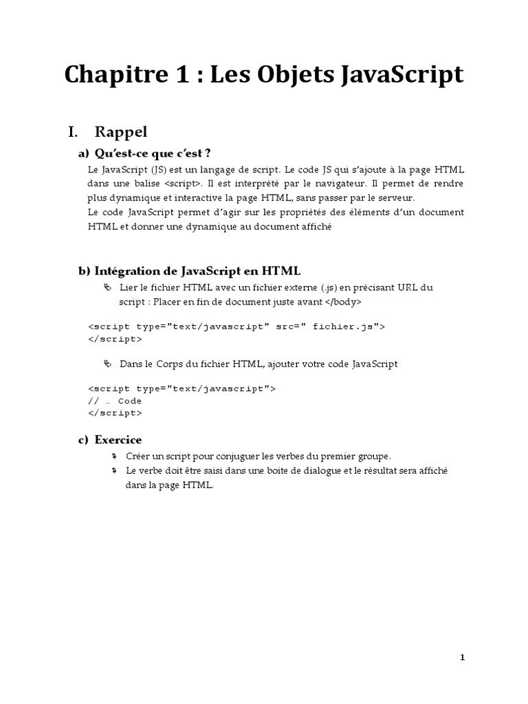 Chapitre 1 Les Objets JavaScript | PDF | JavaScript | Html