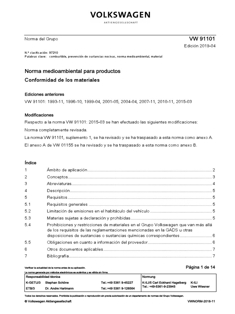 VW 91101 Es | PDF | Volkswagen | Química