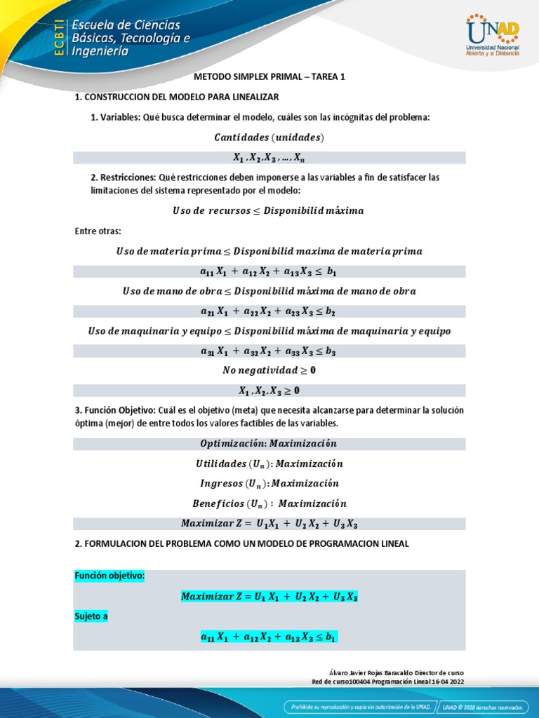 Metodo Simplex Primal - Tarea 1 (16-04) 2022 | PDF | Matemáticas De La Computación | Análisis ...
