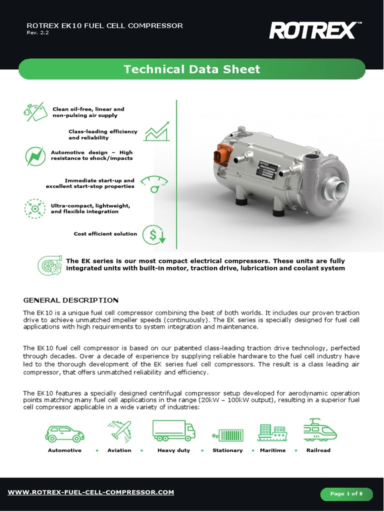 Rotrex EK10 Fuel Cell Compressor Overview | PDF | Electric Motor ...