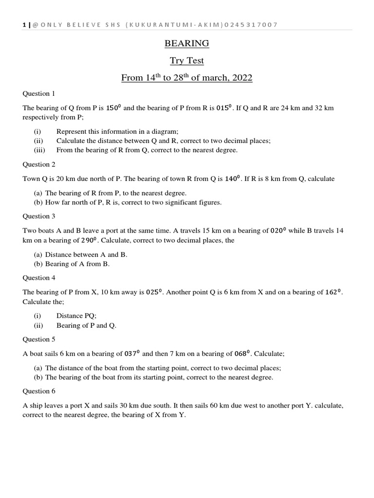 Bearing Try Test 2 | PDF | Significant Figures | Mathematics