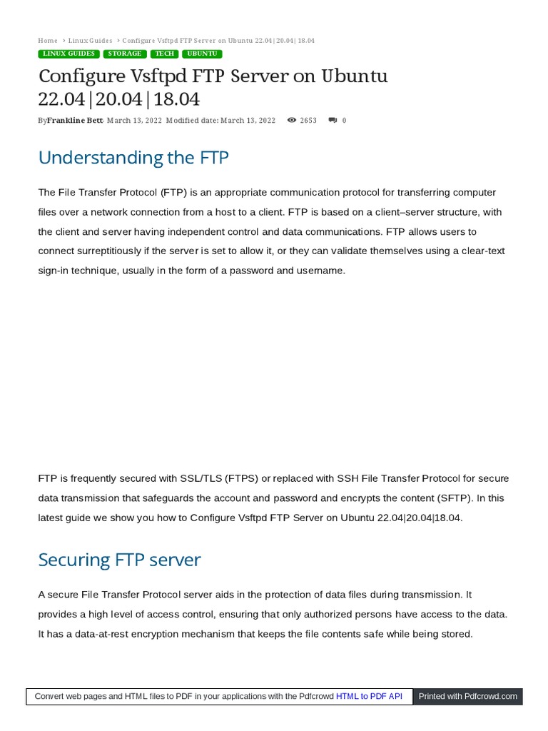 Configure VSFTPD FTP Server On Ubuntu Linux | PDF | File Transfer Protocol | Computing