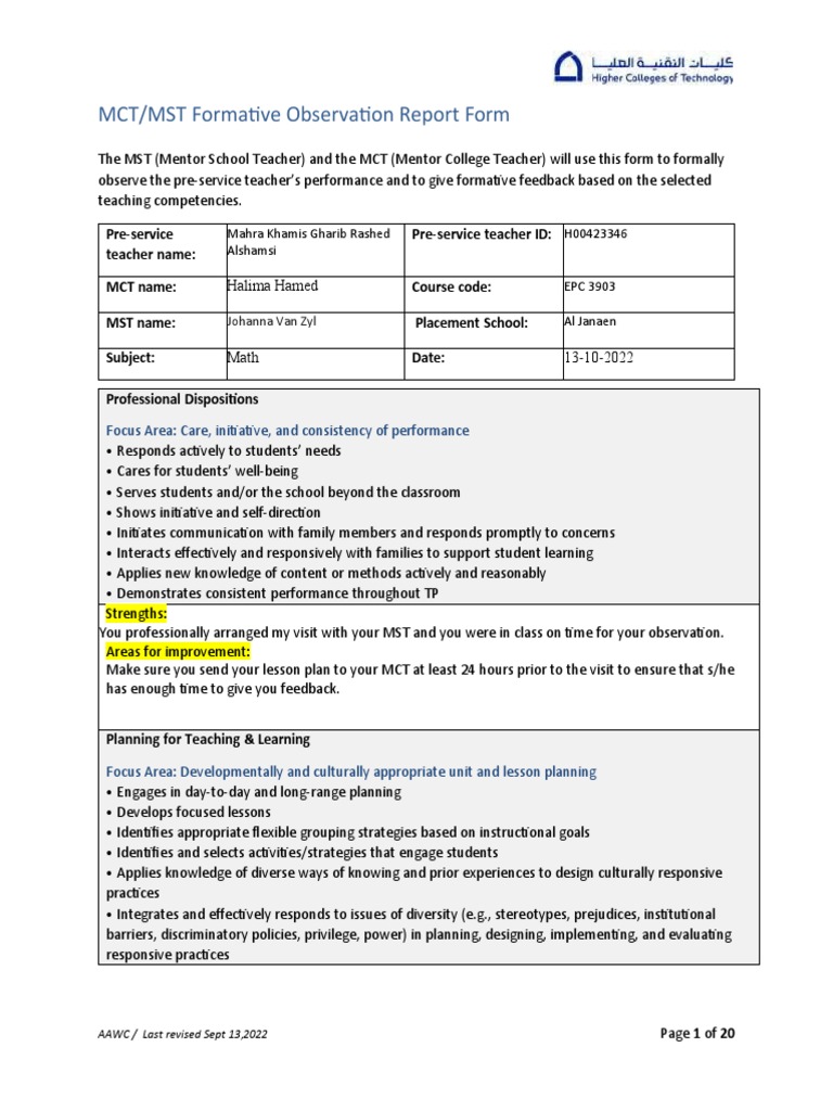 MCT Report 1 Mahra | PDF | Teaching Method | Educational Assessment