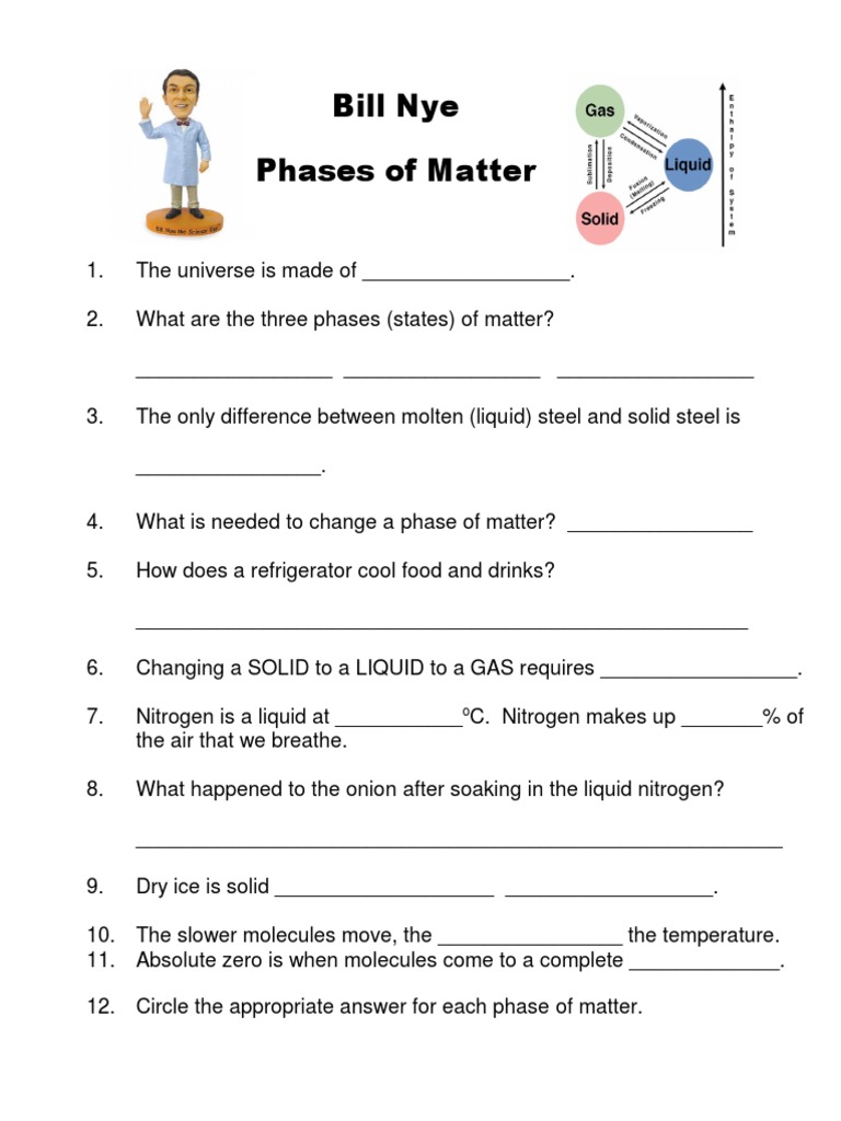 Bill - Nye - Phase - of - Matter - Video Worksheet | PDF | Language ...