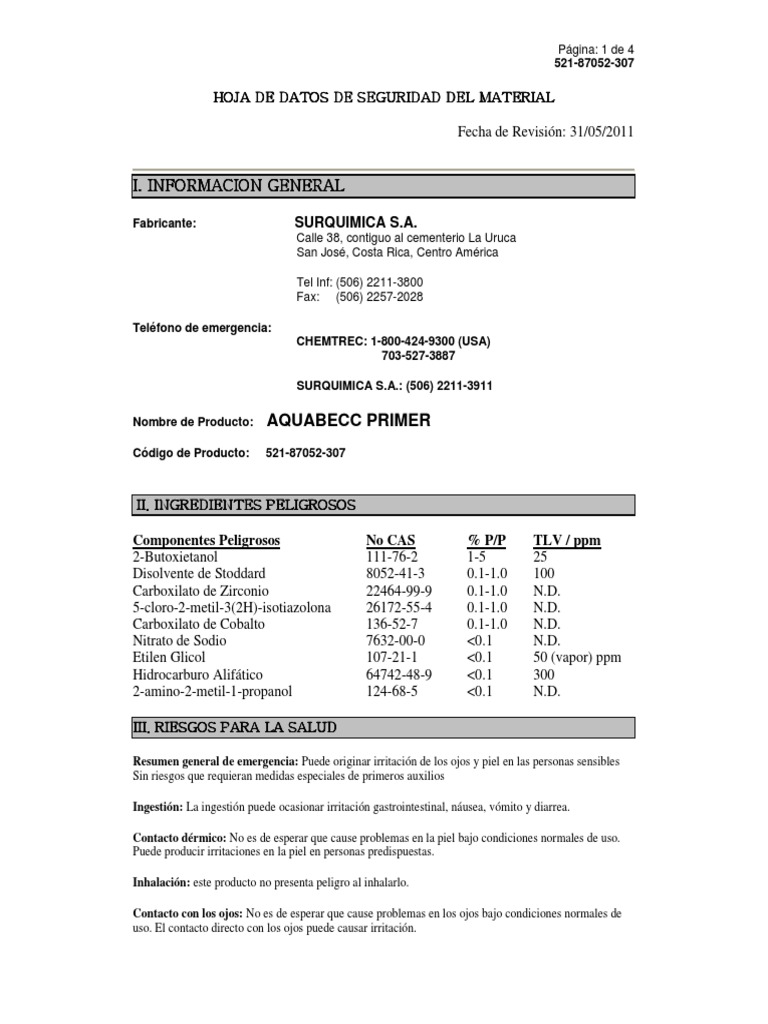 Msds 521 87052 307 | PDF | Agua | Incendios