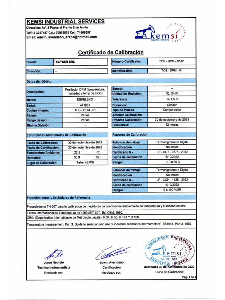 Calibracion Termohigrometro | PDF