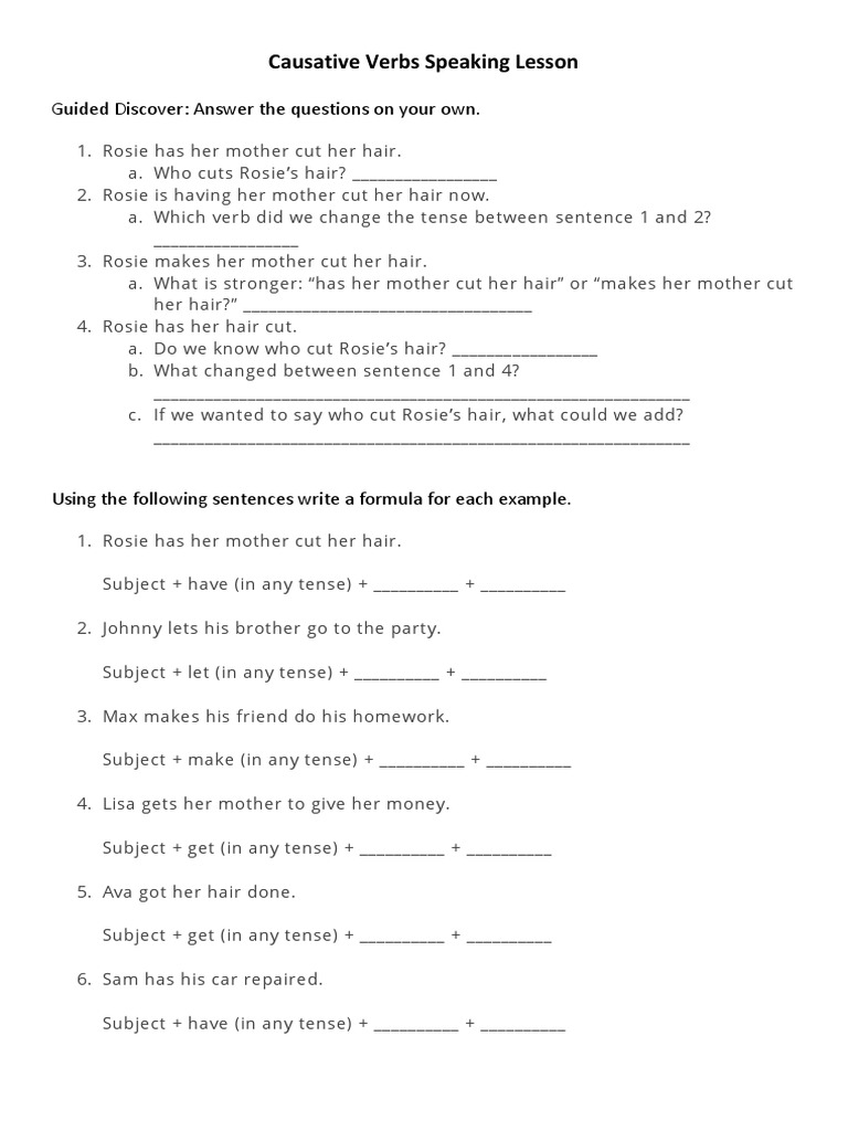 Causative Verbs Worksheet | PDF | Verb | Grammatical Tense