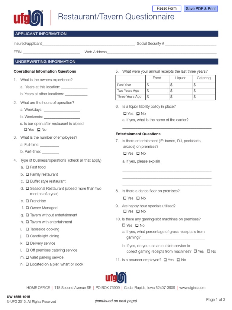 Basic Restaurant Questionnaire Template | PDF