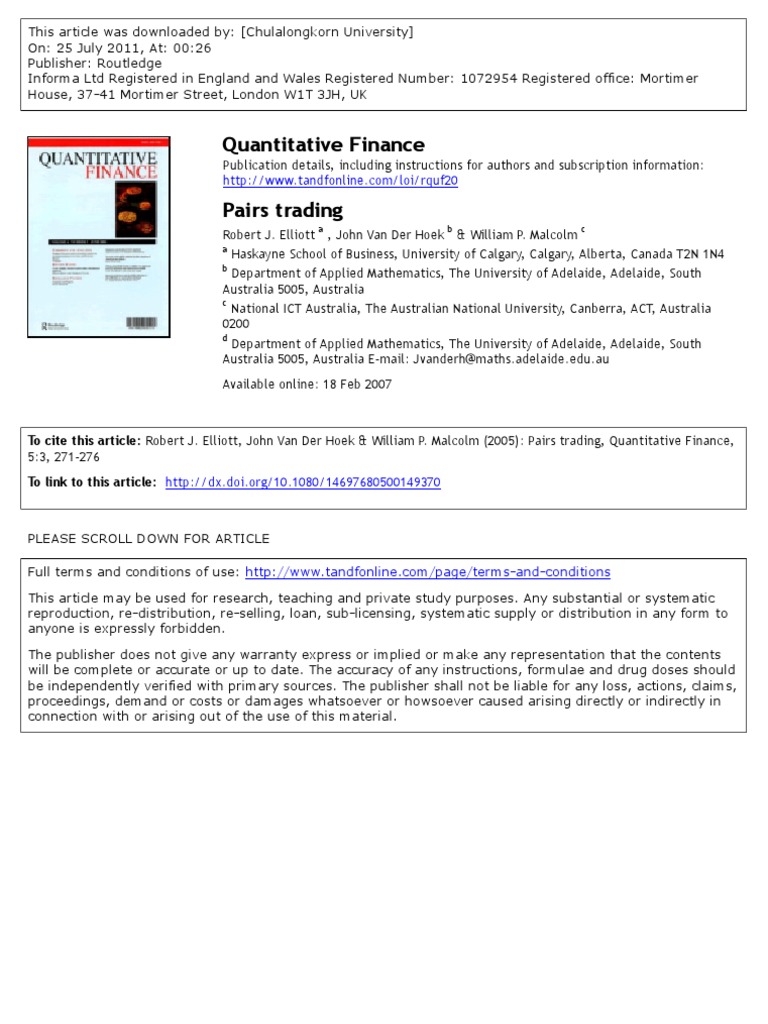 Elliott Pairs Trading | PDF | Statistical Theory | Applied Mathematics