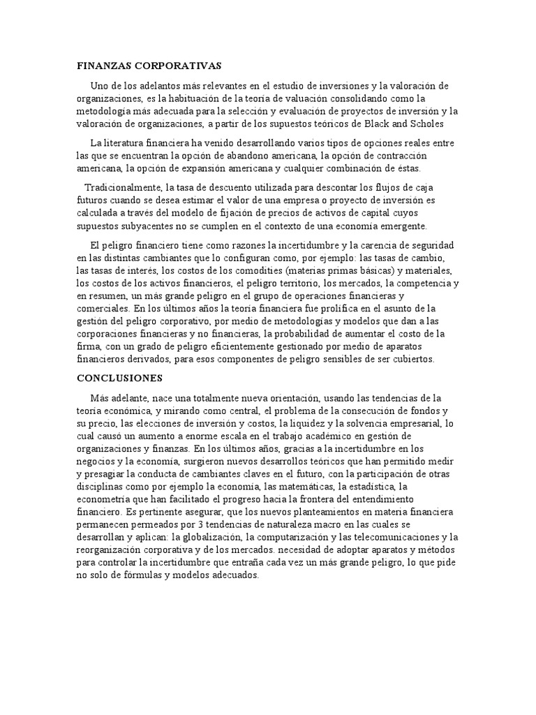 Finanzas Corporativas y Conclusion | PDF | Flujo de caja descontado | Economias