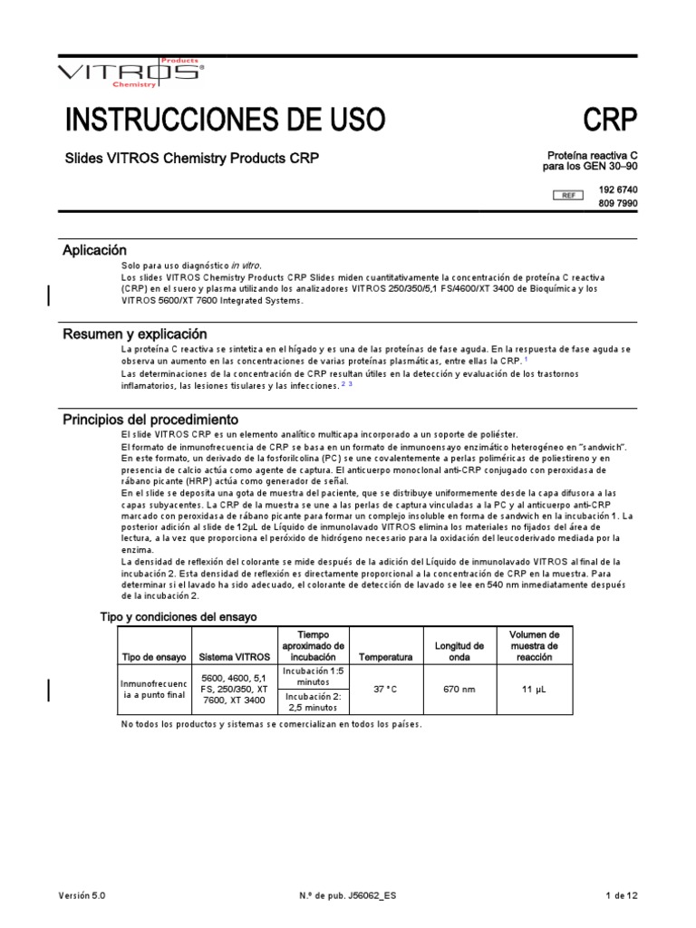 CRP Vitros | PDF | Calibración | Peroxidasa