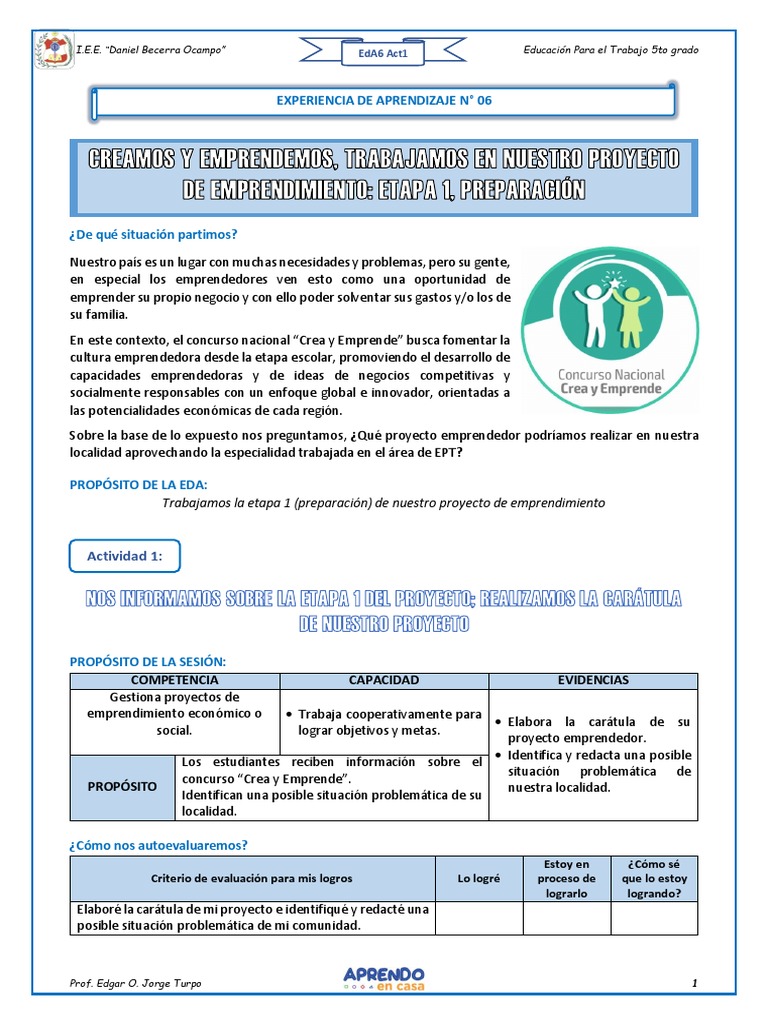 EPT EdA6 Act1 5to Grado | PDF | Iniciativa empresarial | Diseño