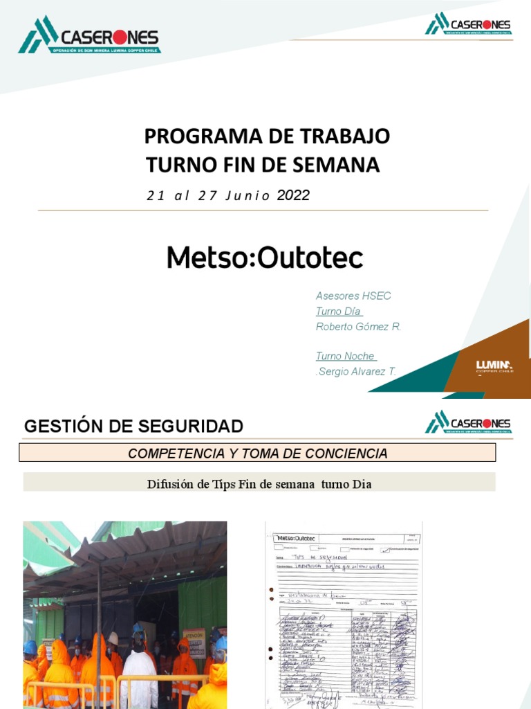 Programa de Trabajo Turno Fin de Semana METSO-OUTOTEC 21 Al 27 Mayo 2022 | PDF
