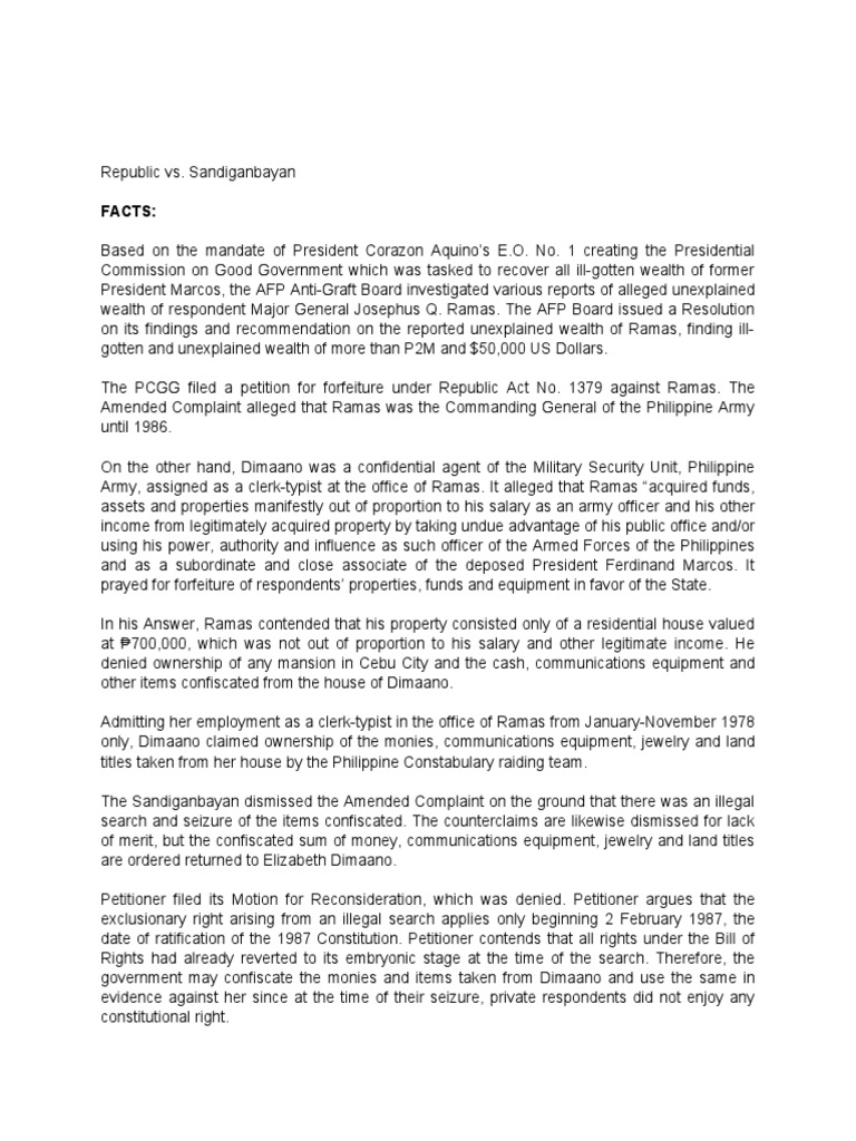 Republic v. Sandiganbayan Case Summary | PDF | International Law ...