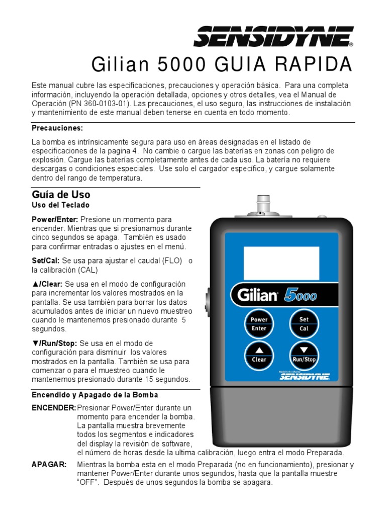 Guía Rápida Bomba Gilian 5000 | PDF | Calibración | Electrónica