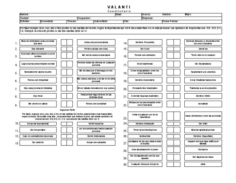 Cuestionario VALANTI: Una herramienta para evaluar actitudes y valores ...