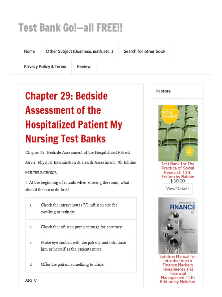 Ch. 29 Bedside Assessment of The Hospitalized Patient | PDF | Nursing ...