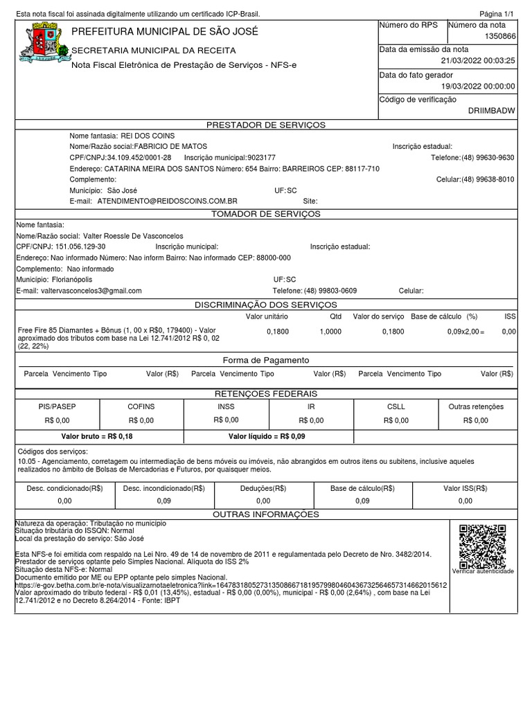 Prefeitura Municipal de São José: Nota Fiscal Eletrônica de Prestação ...