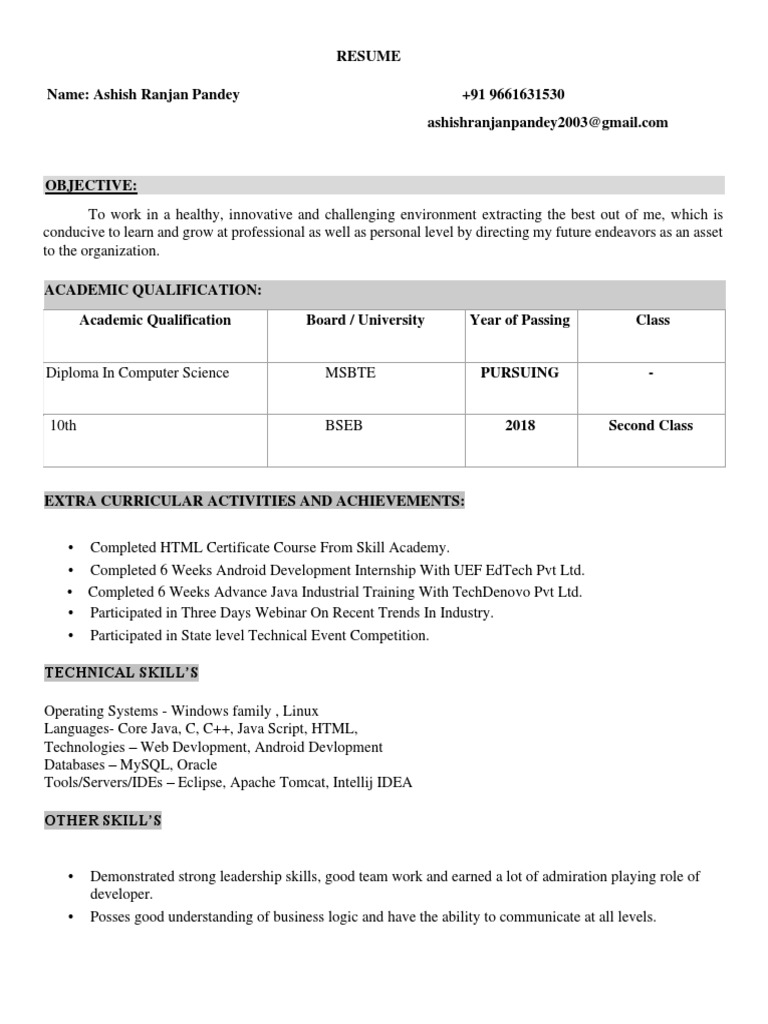 Aashish Resume | PDF | Java (Programming Language) | Computing