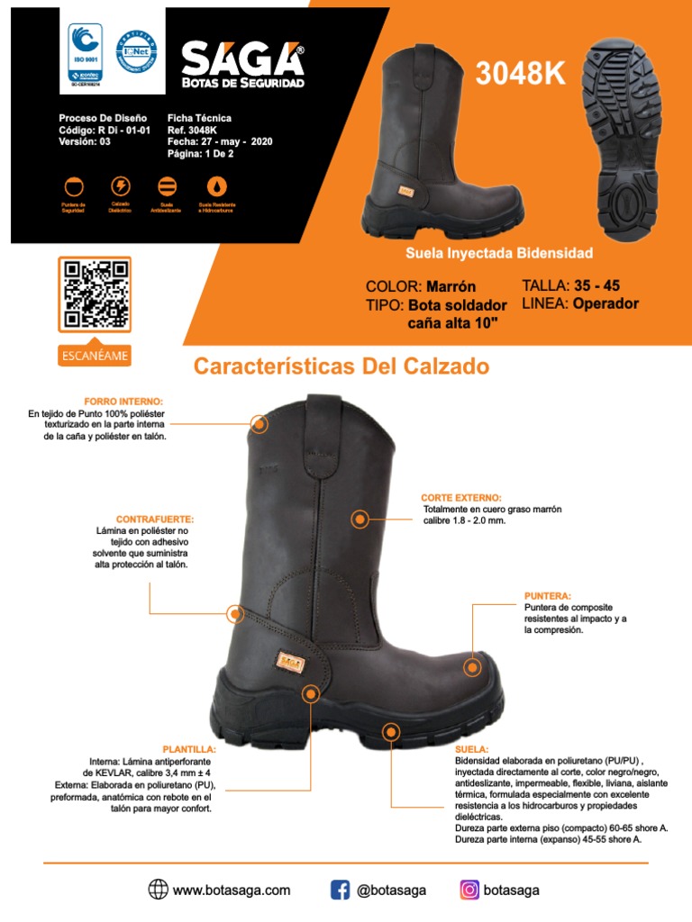 Botas de Seguridad SAGA Especificaciones Técnicas | PDF | Calzado ...