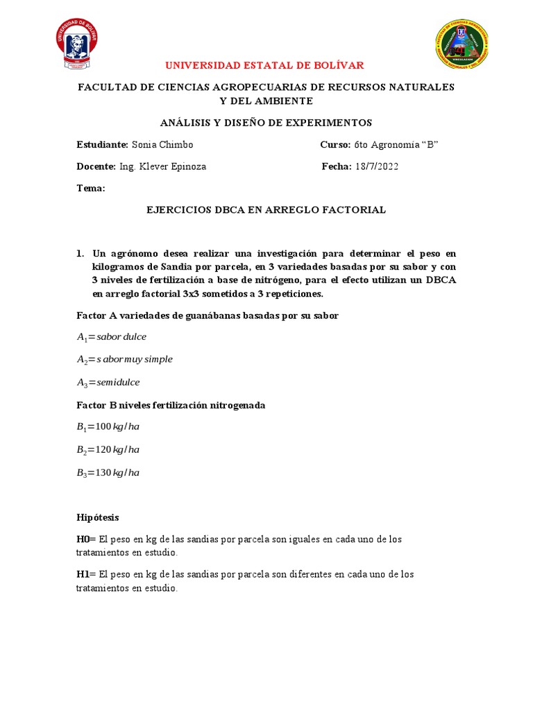 Arreglo Factorial DBCA | PDF | Análisis de variación | Método científico