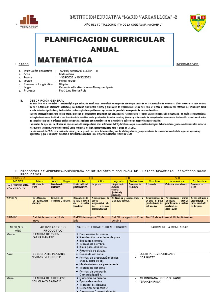 Planificación Matemática en Nuevo Ahuaypa | PDF | Geometría | Ecuaciones