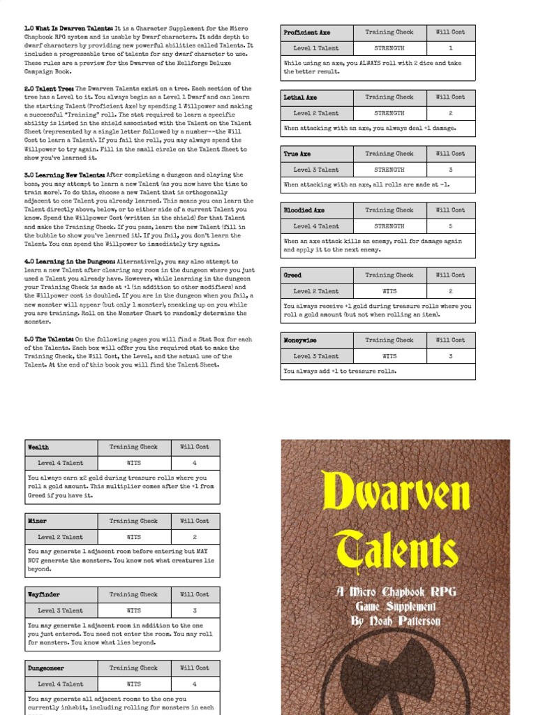 Micro Chapbook - Talents Book 01 - Dwarven Talents | PDF | Dwarf ...