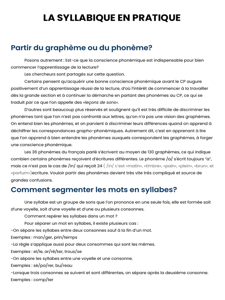 Pratique de la lecture syllabique | PDF | Syllabe | Linguistique