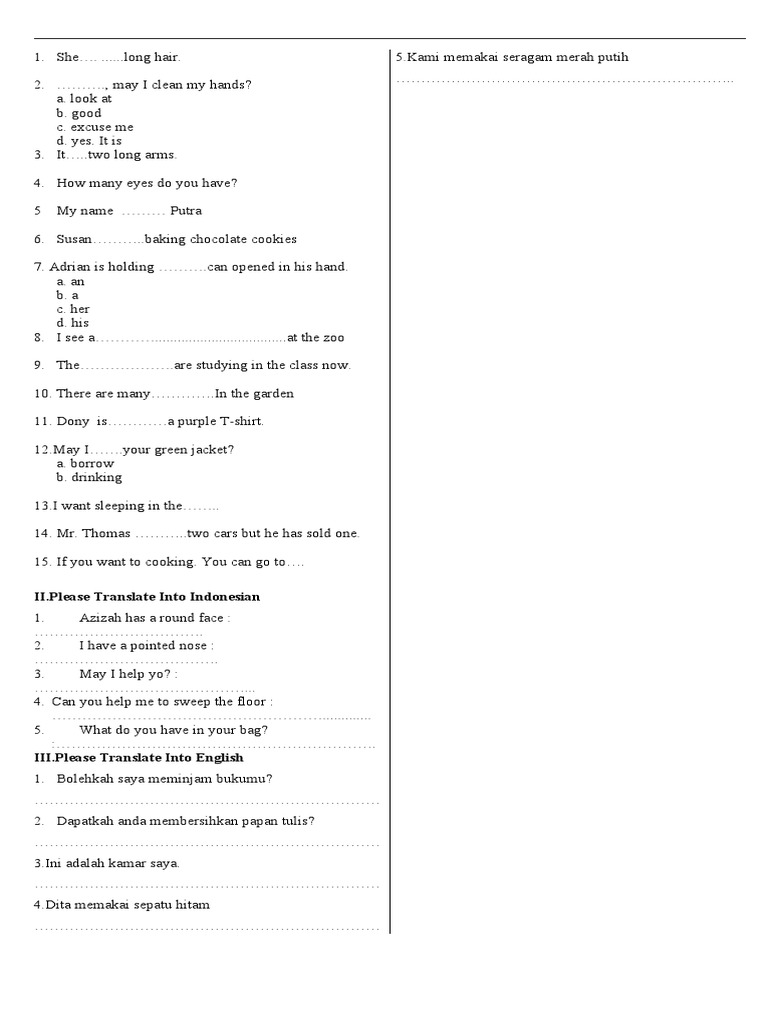 Soal Latihan Bahasa Inggris Kelas 4 SD | PDF