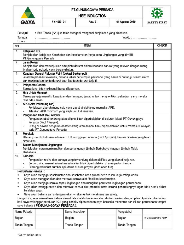 F Hse 01 Hse Induction Pdf