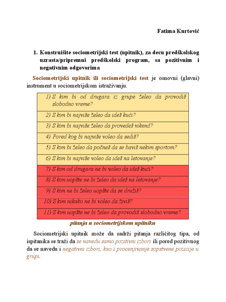 Fata Sociogramski Upitnik | PDF