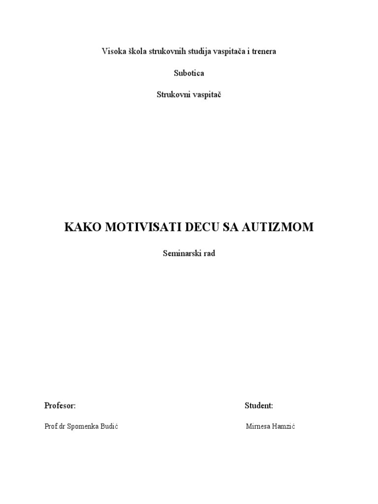 Kako Motivisati Decu Sa Autizmom | PDF