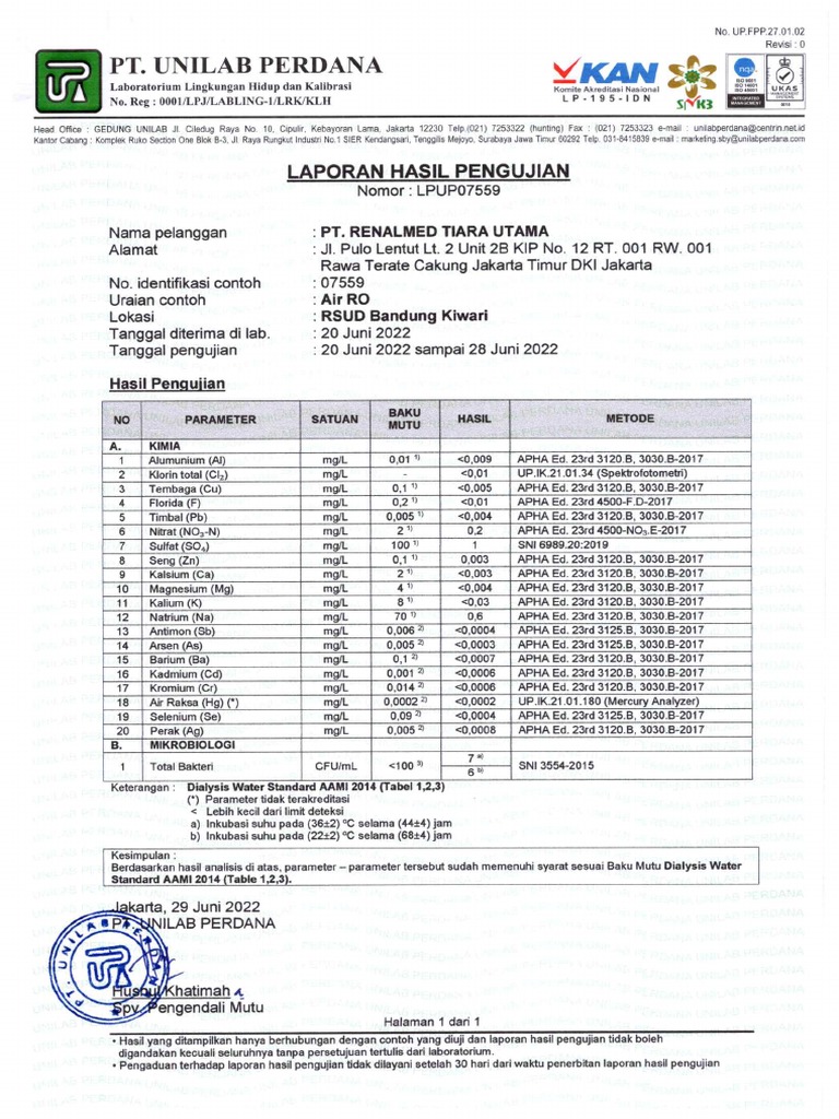 Hasil Uji Air | PDF